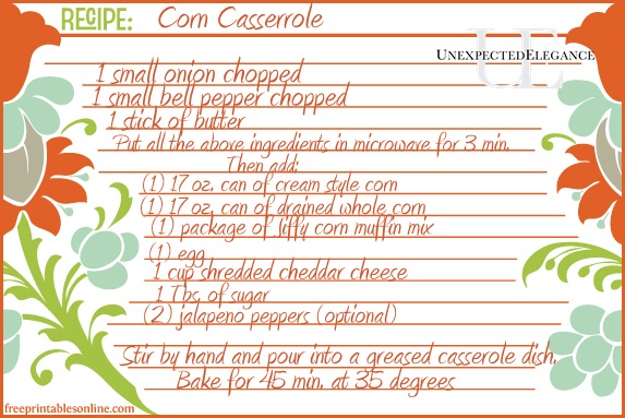 corn casserole recipe card